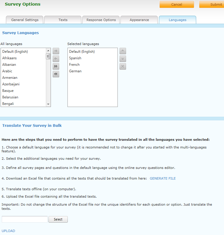 Multi-language surveys. Online surveys in multiple languages.